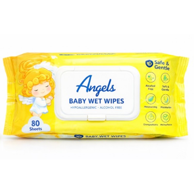 Angels Baby Wipes Alcohol Free Hypoallergenic 80 Wipes
